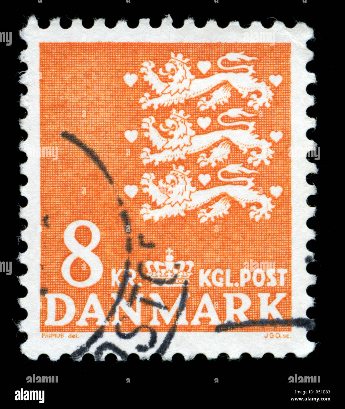 Postmarked stamp from the Denmark in the Small Coat of arms series ...