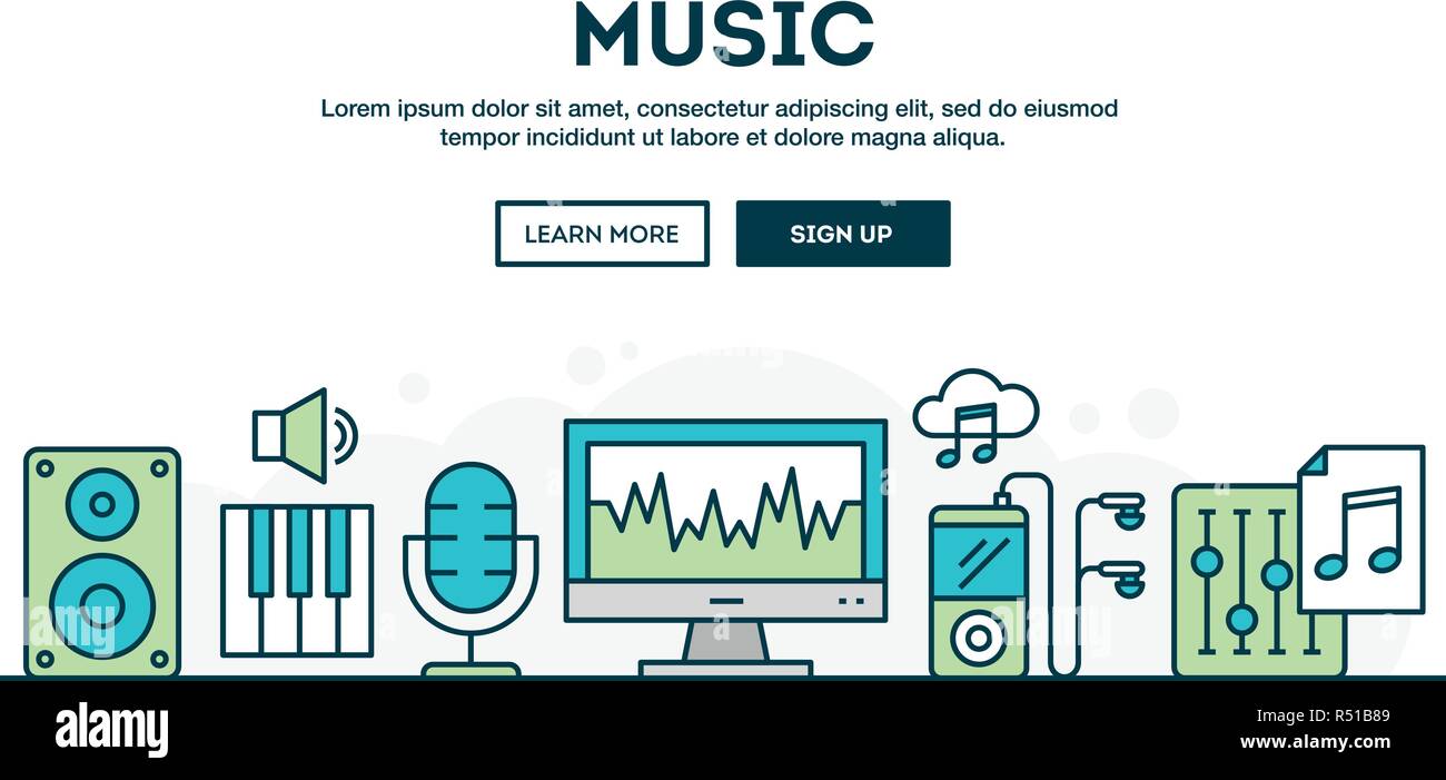 Music Production Colorful Concept Header Flat Design Thin Line Style
