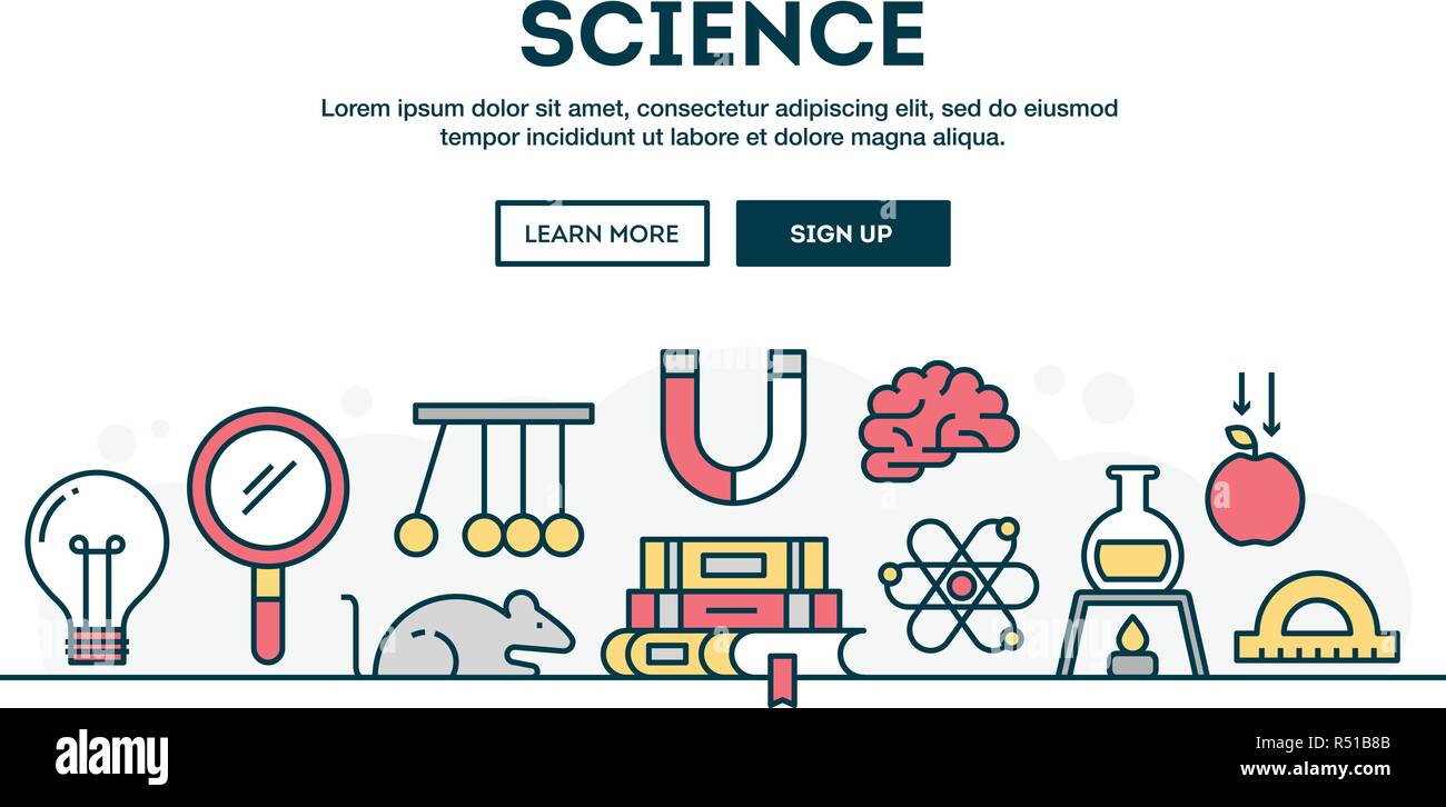 Science Colorful Concept Header Flat Design Thin Line Style Stock Vector Image And Art Alamy