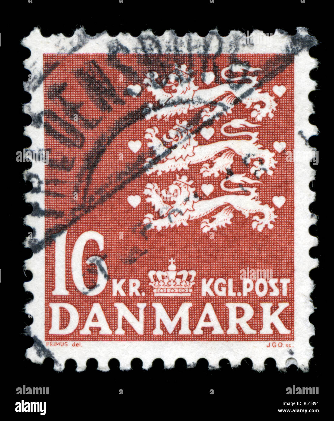 Postmarked stamp from the Denmark in the Small Coat of arms series ...