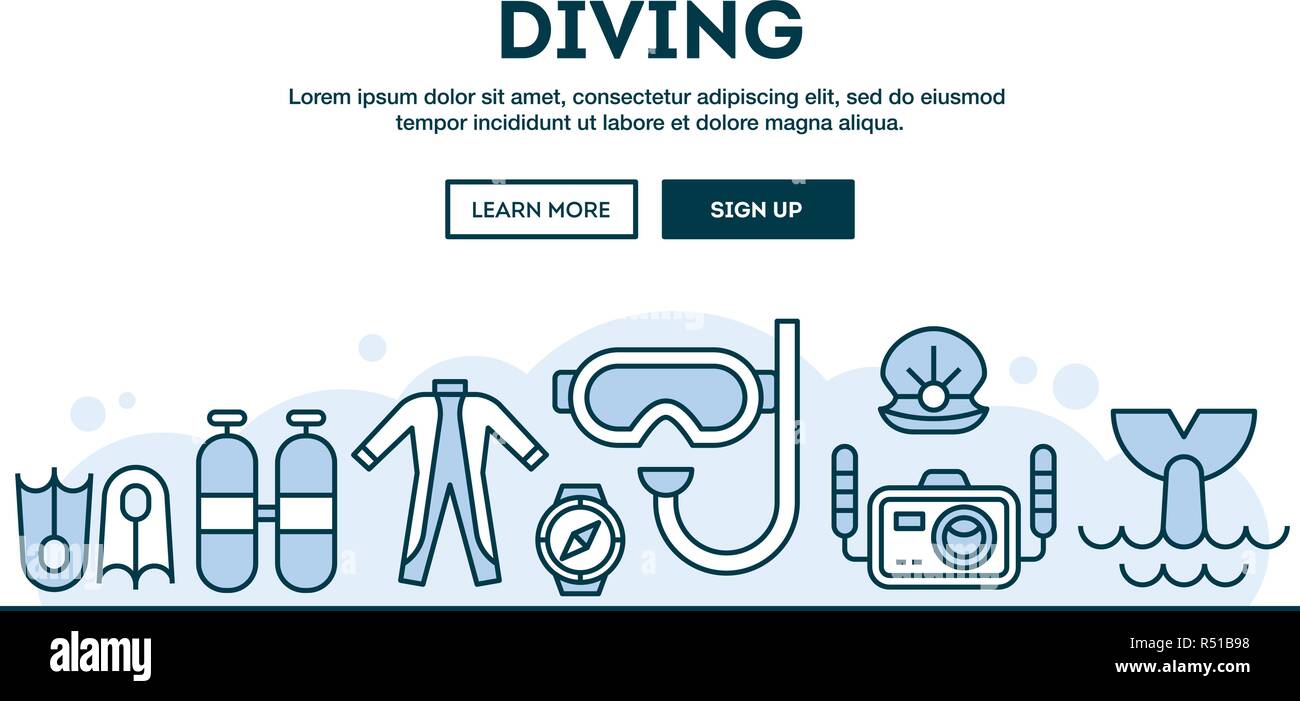 Diving, concept header, flat design thin line style Stock Vector Image ...
