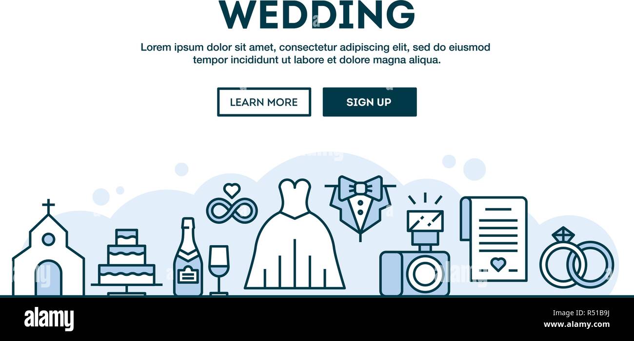 Wedding, concept header, flat design thin line style Stock Vector Image ...