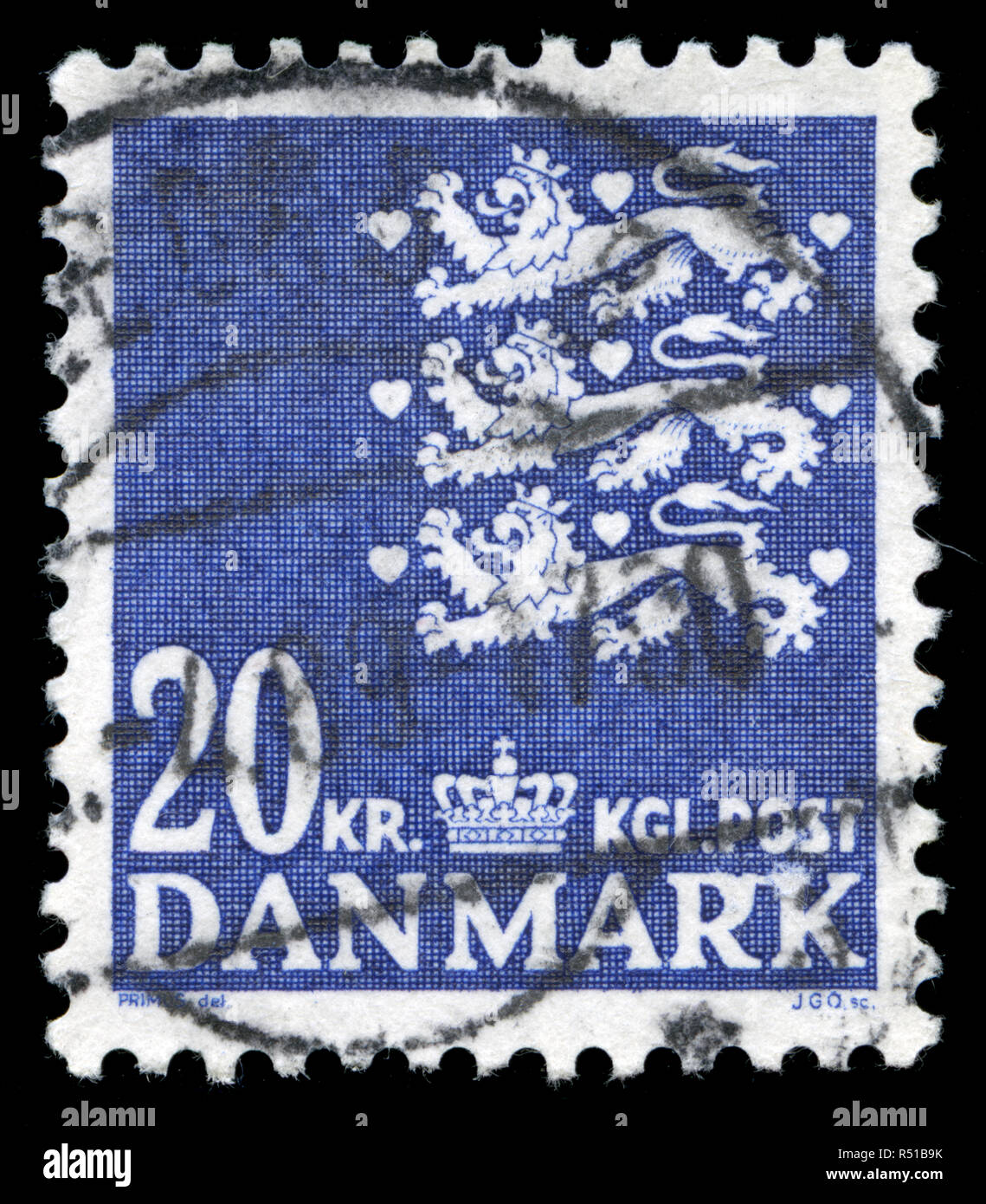 Postmarked stamp from the Denmark in the Small Coat of arms series ...