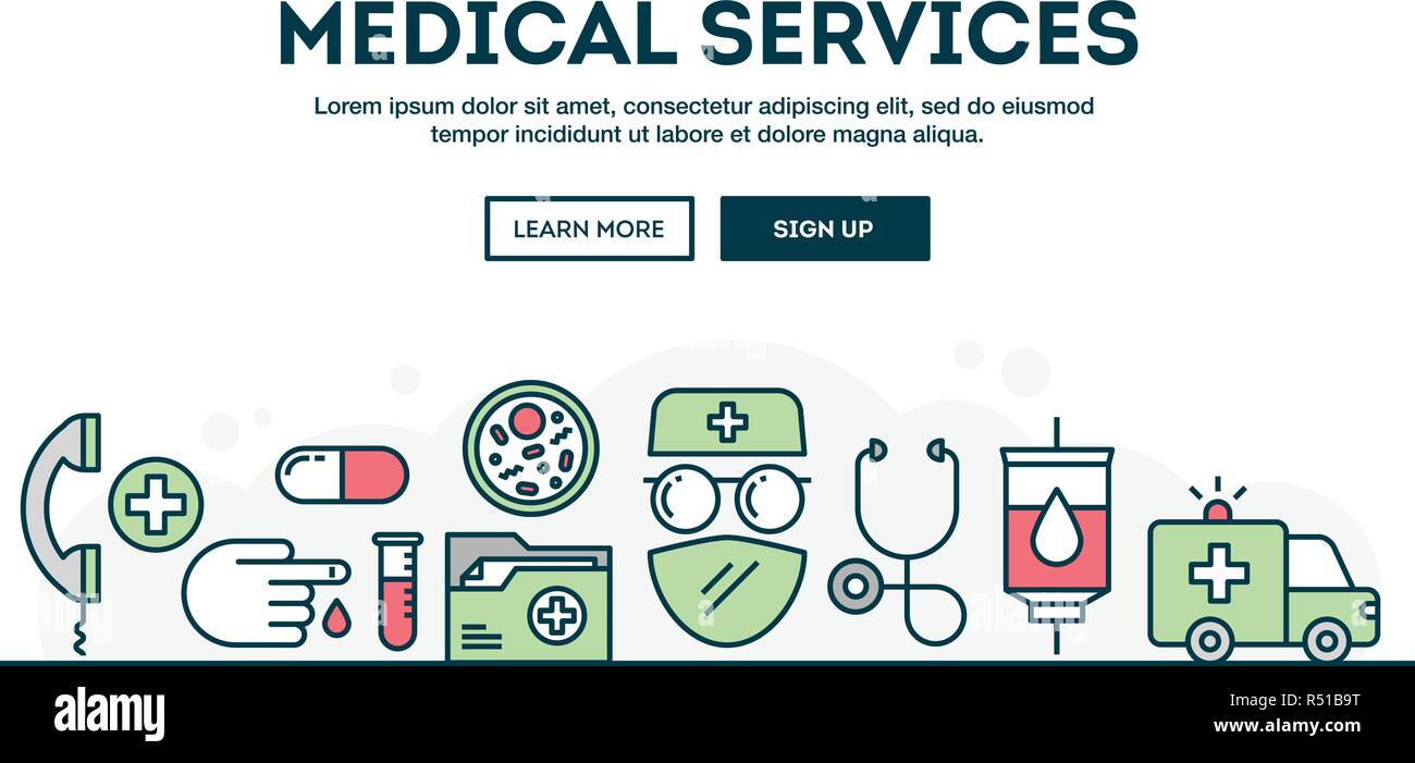 Medical services, colorful concept header, flat design thin line style ...