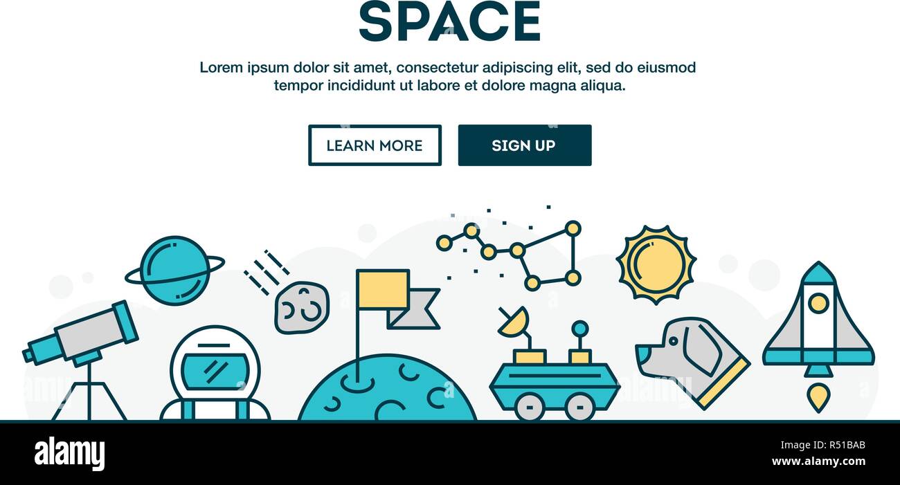 Space Colorful Concept Header Flat Design Thin Line Style Stock Vector Image And Art Alamy