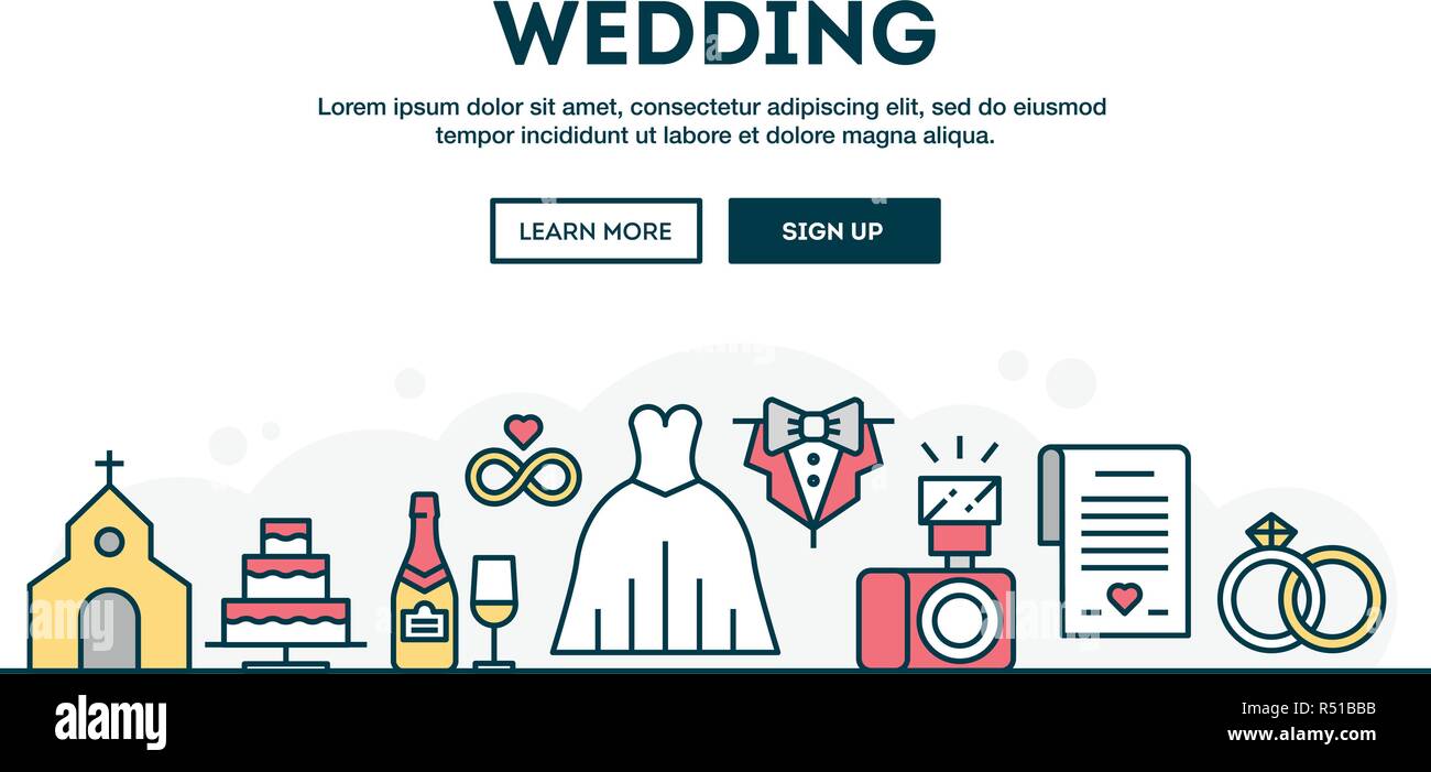 Wedding Colorful Concept Header Flat Design Thin Line Style Stock Vector Image And Art Alamy