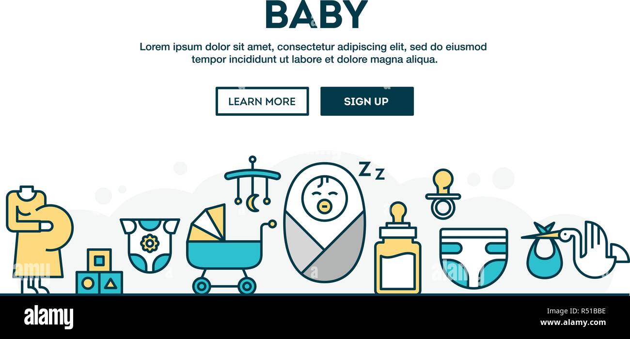 Baby, colorful concept header, flat design thin line style Stock Vector ...