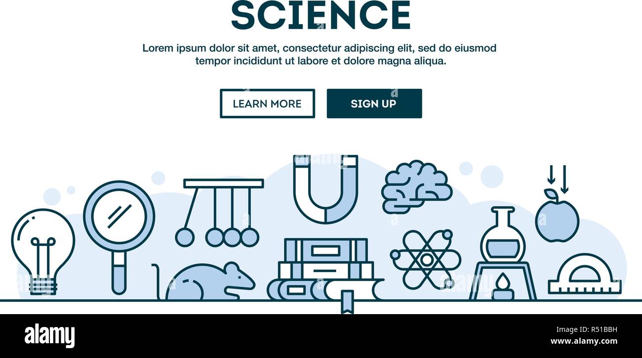 Science, concept header, flat design thin line style Stock Vector Image ...