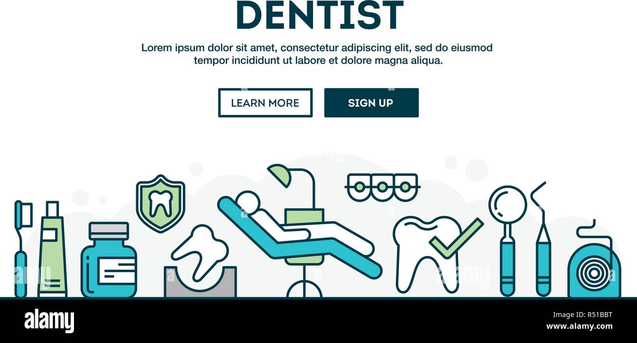 Dentist, colorful concept header, flat design thin line style Stock ...
