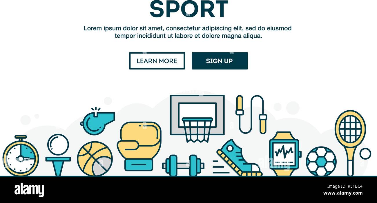 Sport, recreation, active lifestyle, colorful concept header, flat ...