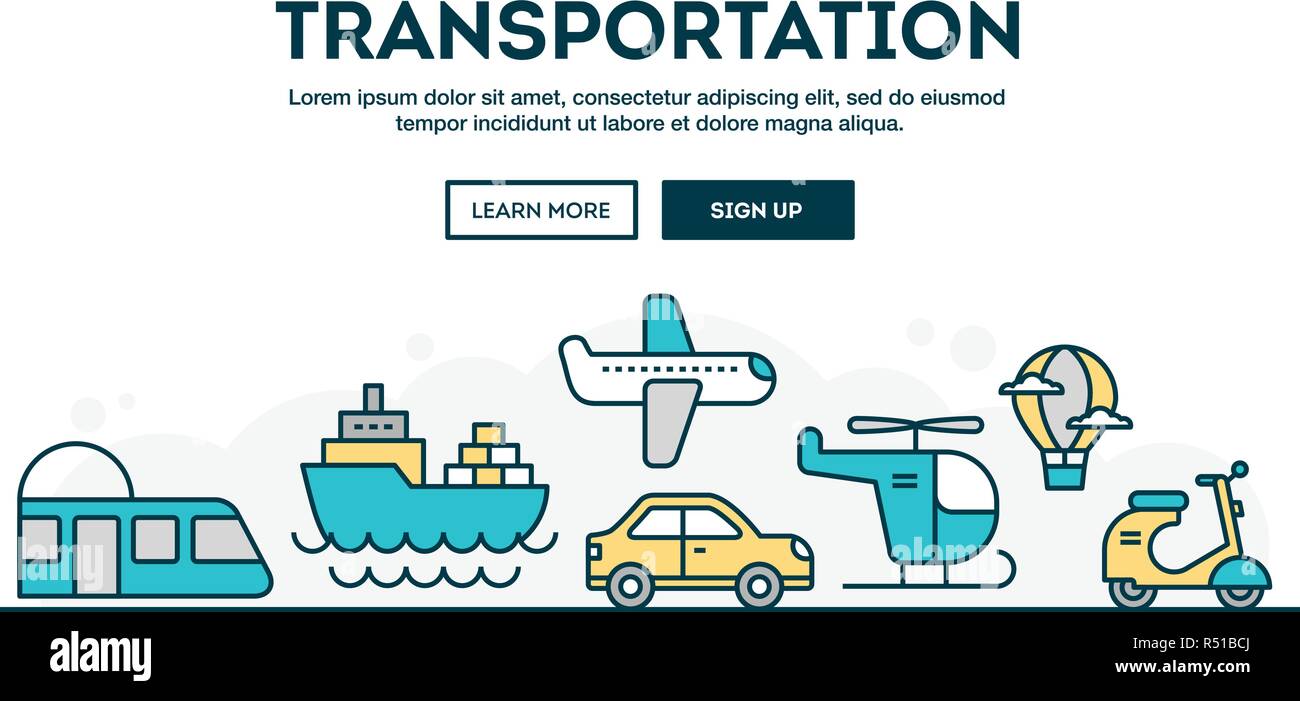 Transportation Colorful Concept Header Flat Design Thin Line Style