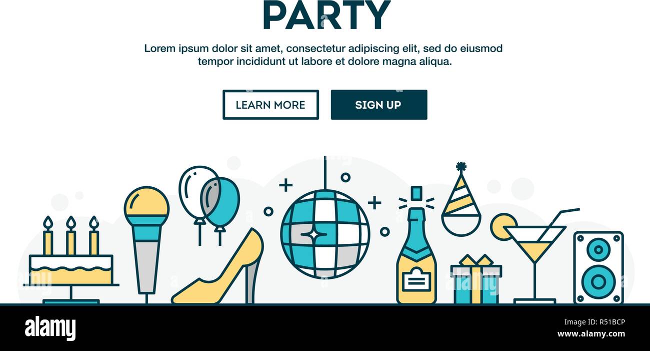 Party Colorful Concept Header Flat Design Thin Line Style Stock Vector Image And Art Alamy