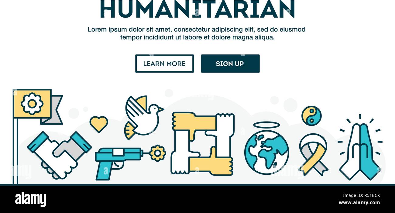 Humanitarian, colorful concept header, flat design thin line style ...