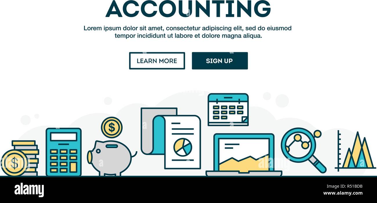 Accounting Colorful Concept Header Flat Design Thin Line Style Stock Vector Image And Art Alamy