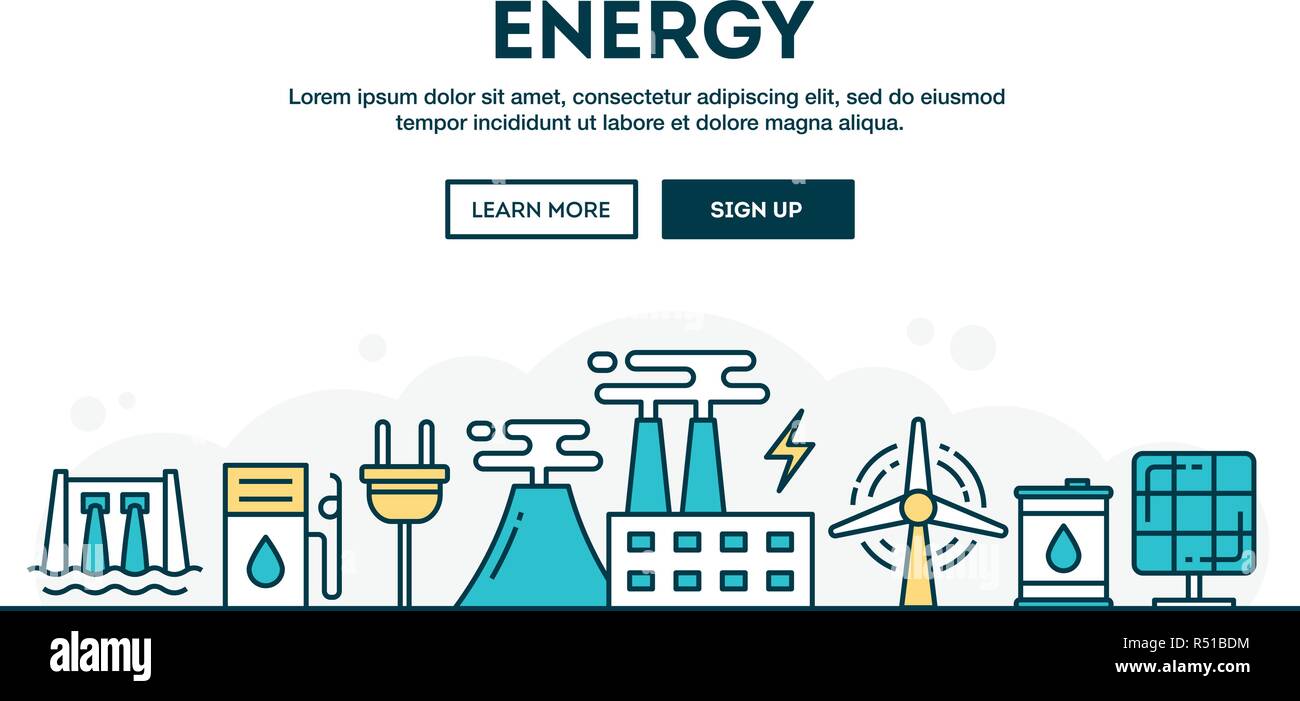 Energy Colorful Concept Header Flat Design Thin Line Style Stock Vector Image And Art Alamy