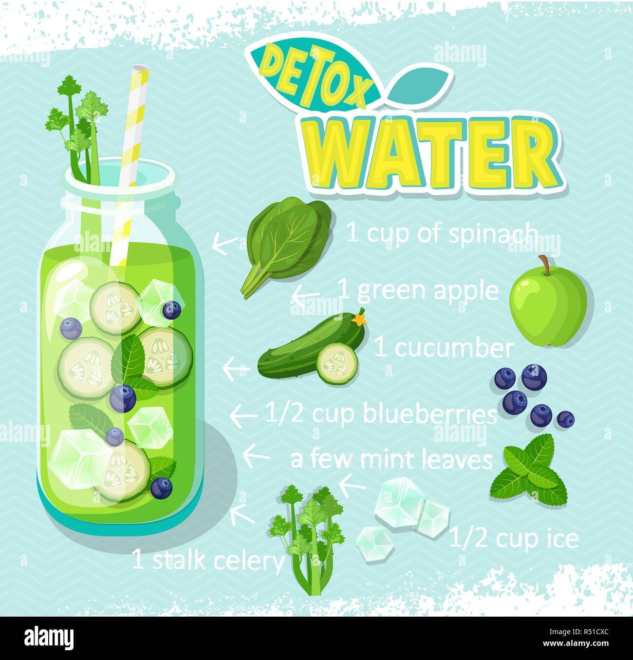 Detox cocktail with recipe, vector Stock Photo - Alamy