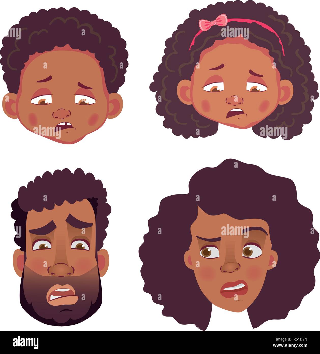 Emotions of african human. Facial expression. Head icon. Face vector ...