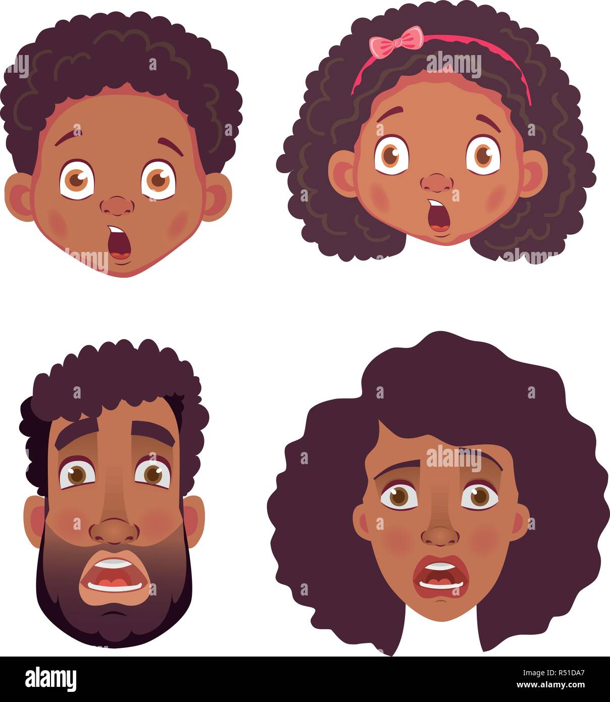 Emotions of african human. Facial expression. Head icon. Face vector ...