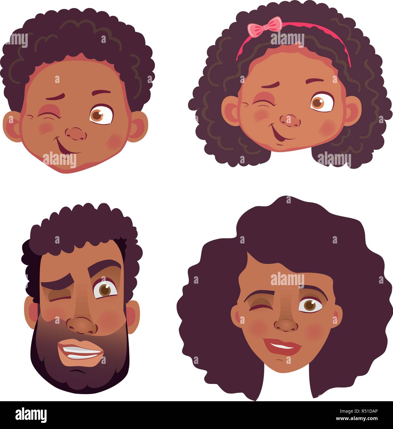 Emotions of african human. Facial expression. Head icon. Face vector ...