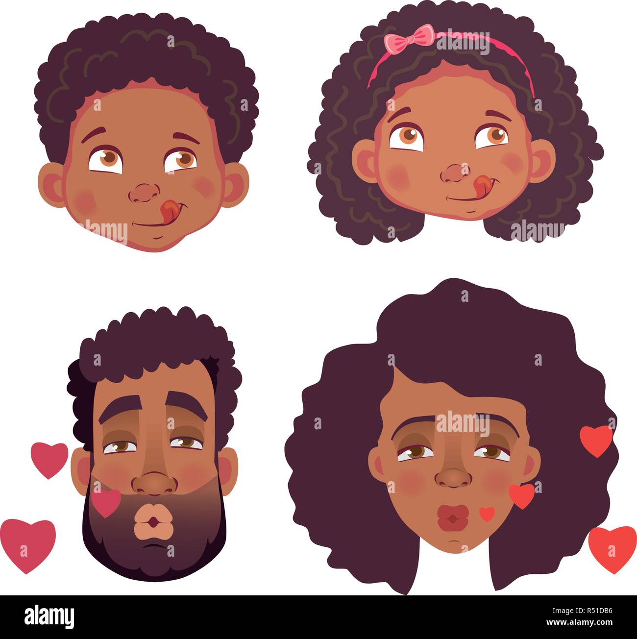 Emotions of african human. Facial expression. Head icon. Face vector ...