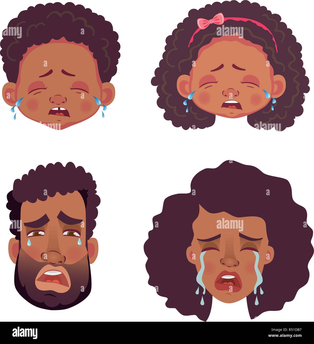 Emotions of african human. Facial expression. Head icon. Face vector ...