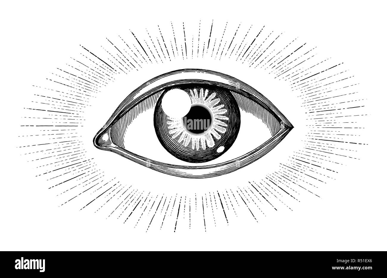 Human eye with rays tattoo hand draw vintage engraving isolated on ...
