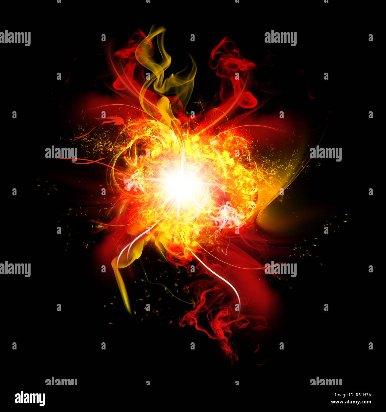 Fire Spark and Flames with Realistic Bright Flash and Glowing Flow of ...