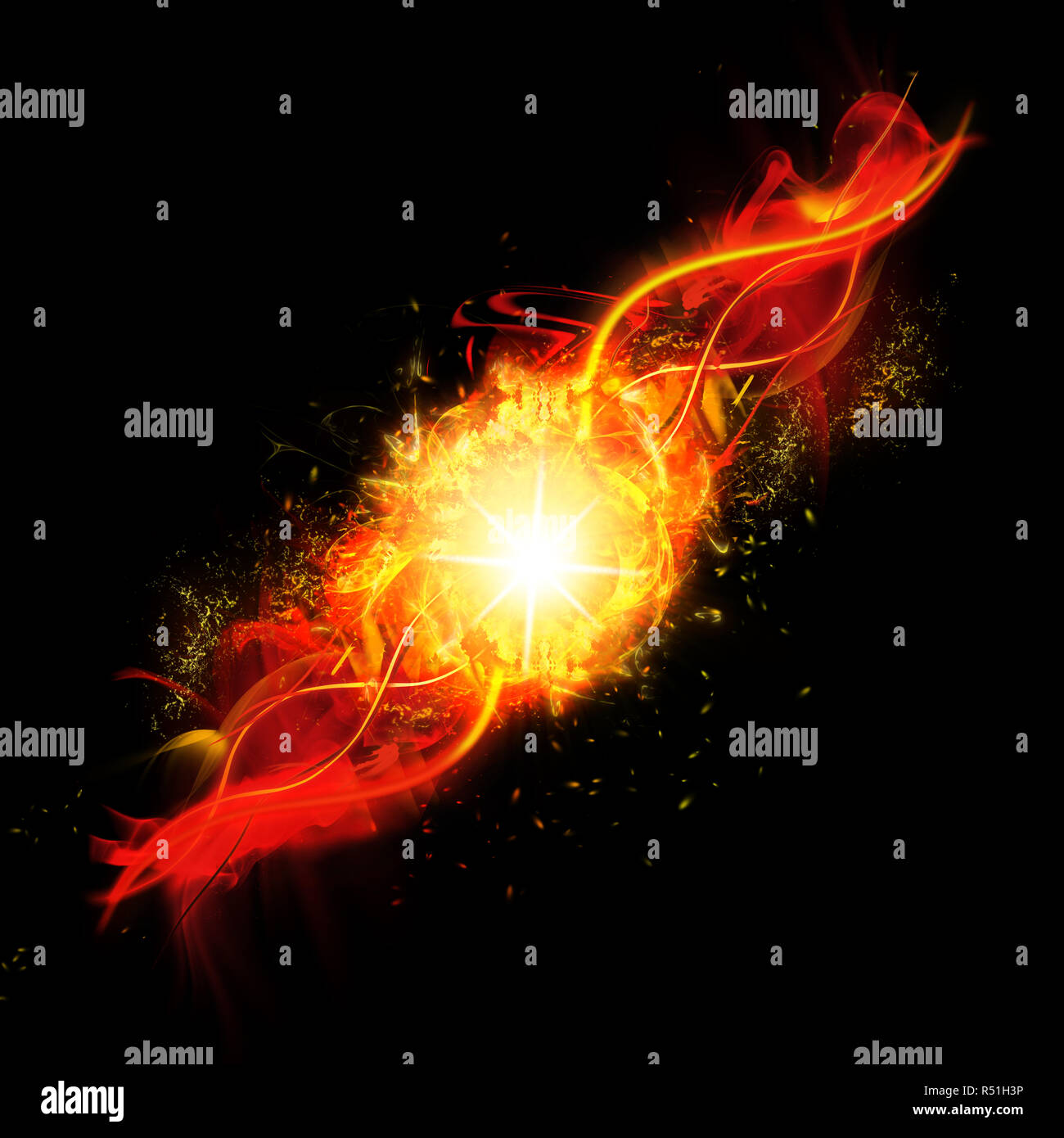 Fire Spark and Flames with Realistic Bright Flash and Glowing Flow of ...
