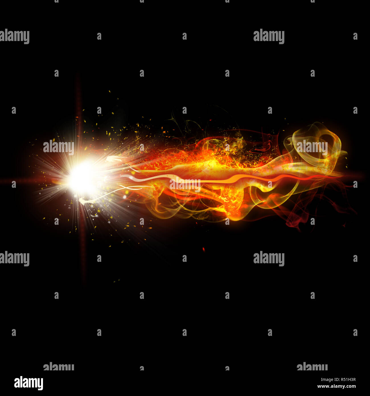 Fire Spark and Flames with Realistic Bright Flash and Glowing Flow of ...