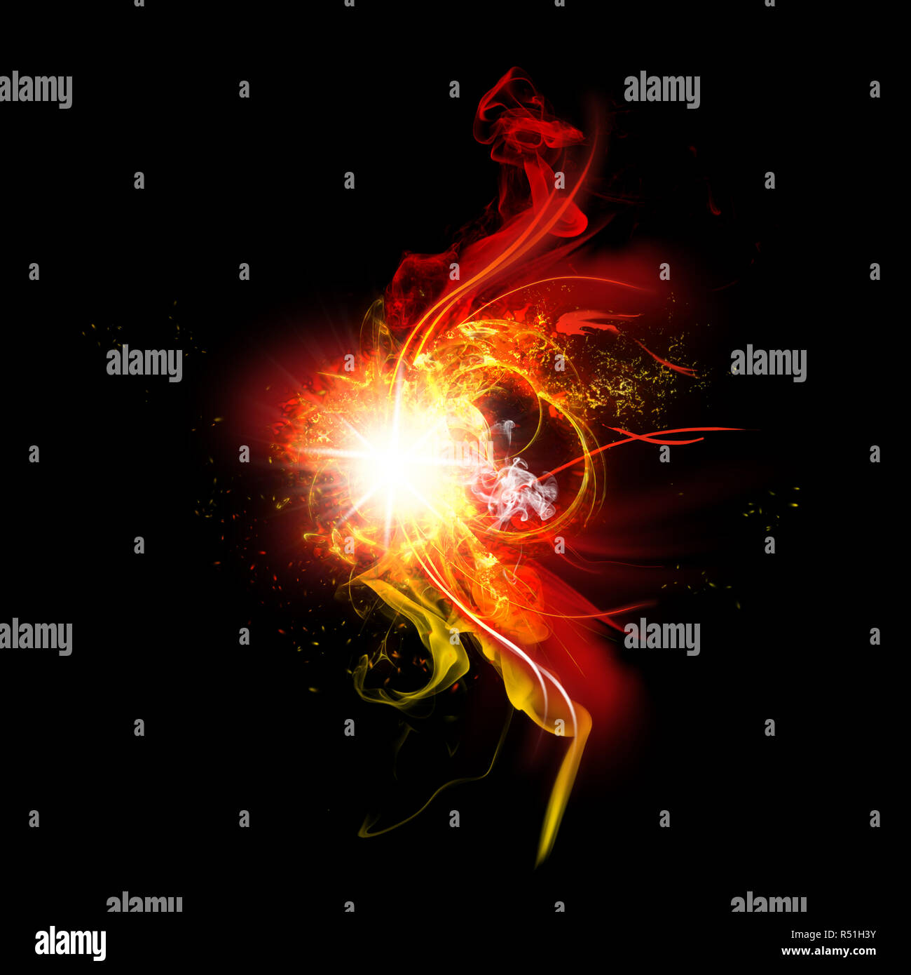 Fire Spark and Flames with Realistic Bright Flash and Glowing Flow of ...