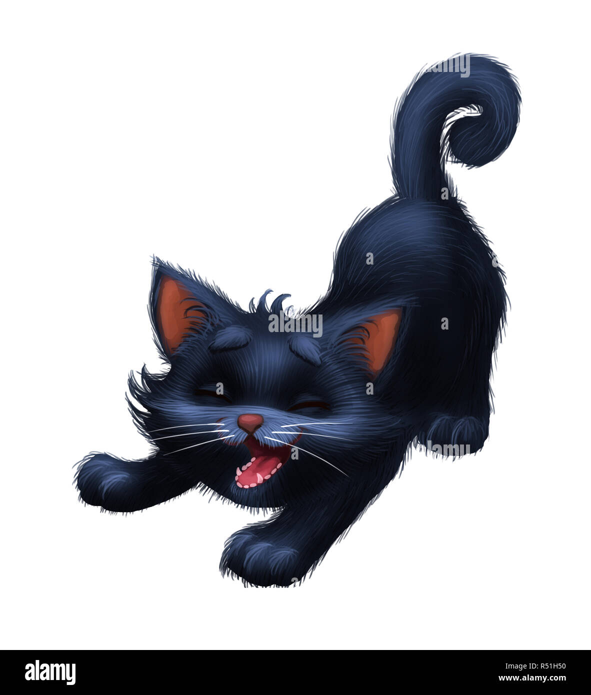 Cute Little Furry Kitten - Cartoon Animal Character Mascot Stretching ...