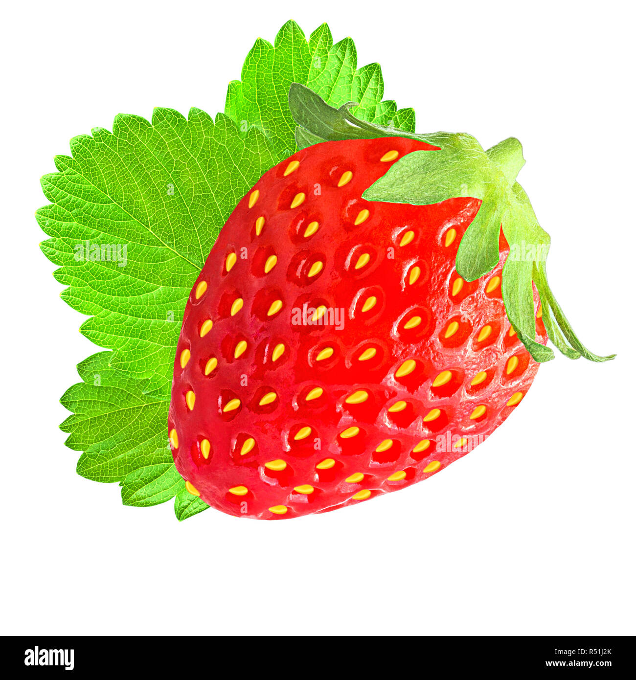 One strawberry with leaf isolated Stock Photo - Alamy