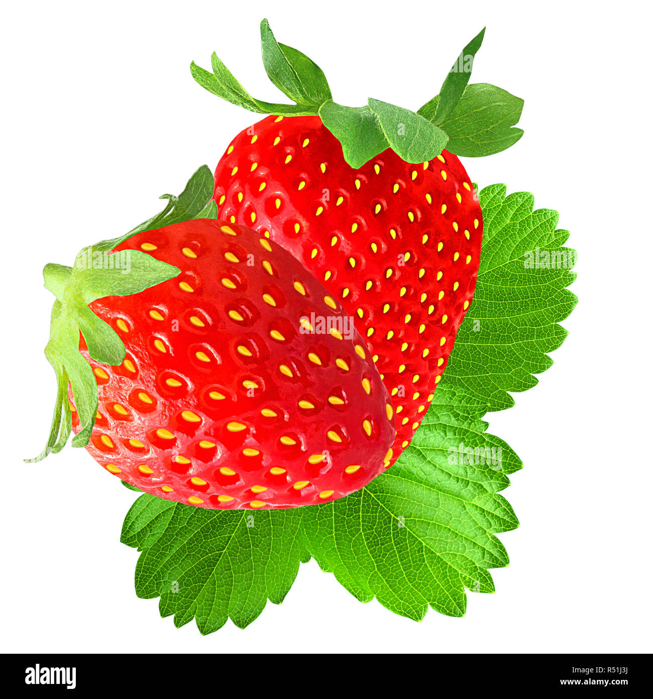 Two strawberry with leaf isolated on white background Stock Photo - Alamy