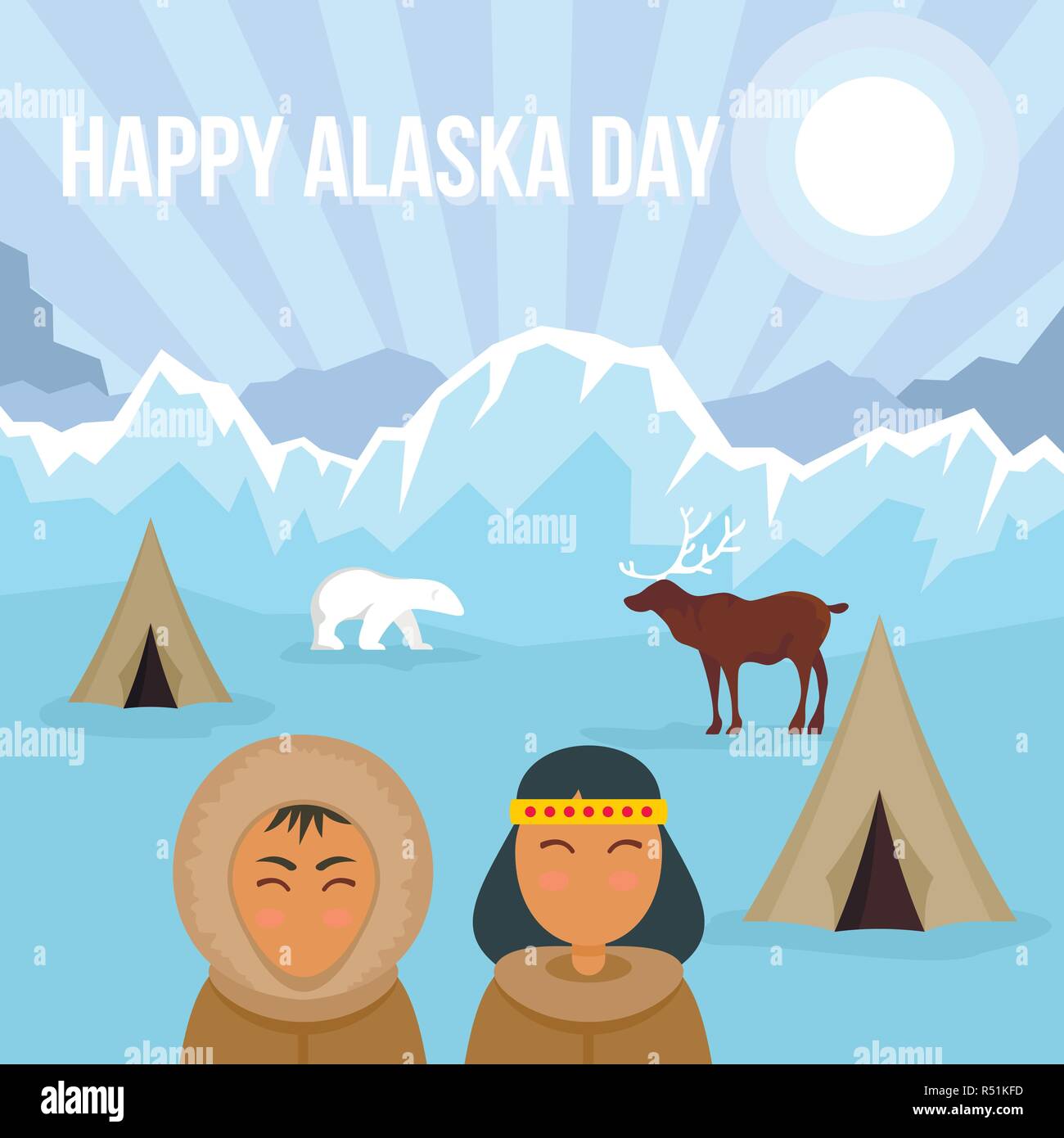 Happy Alaska day banner. Flat illustration of happy Alaska day vector ...