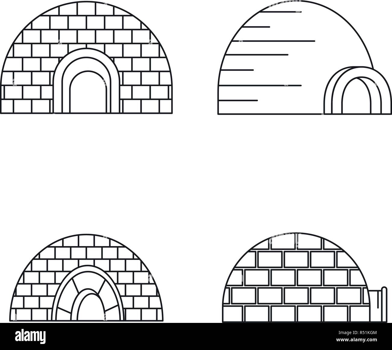Arctic igloo icon set. Outline set of arctic igloo vector icons for web design isolated on white ...