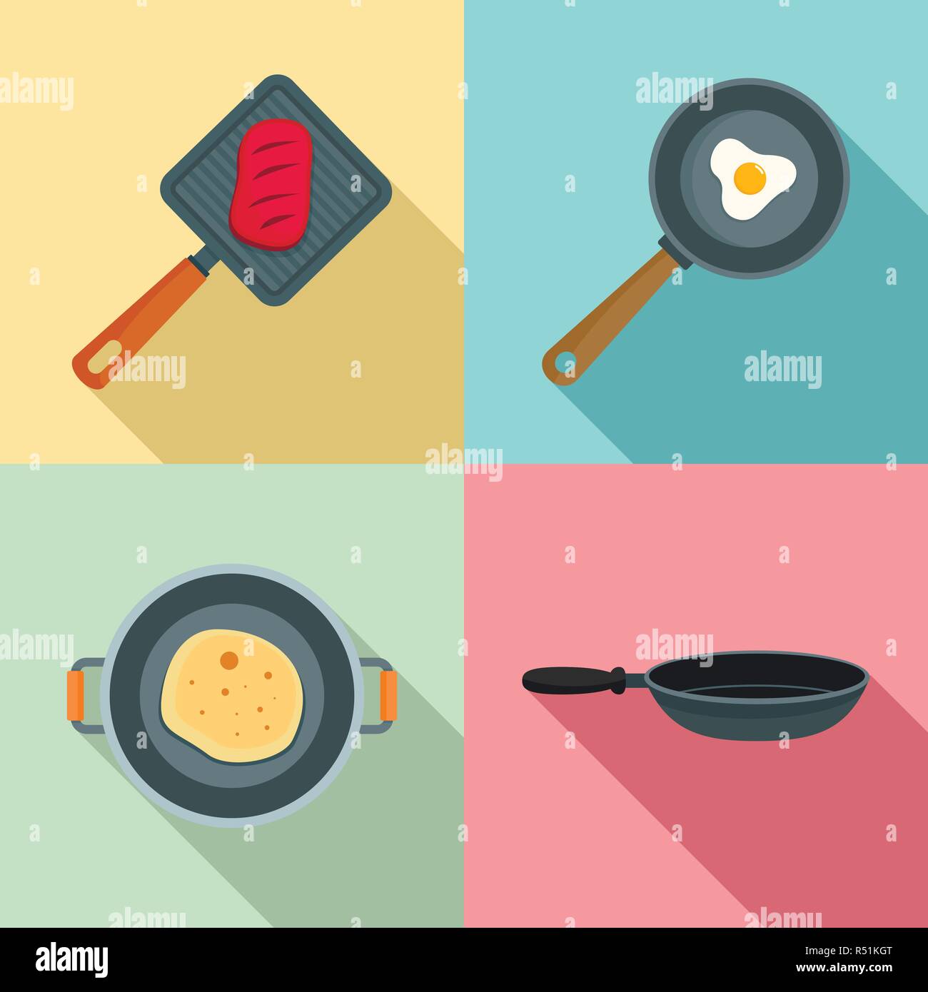 Hot griddle icon set. Flat set of hot griddle vector icons for web ...
