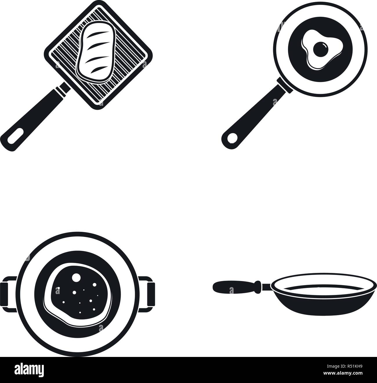 Kitchen griddle icon set. Simple set of kitchen griddle vector icons ...