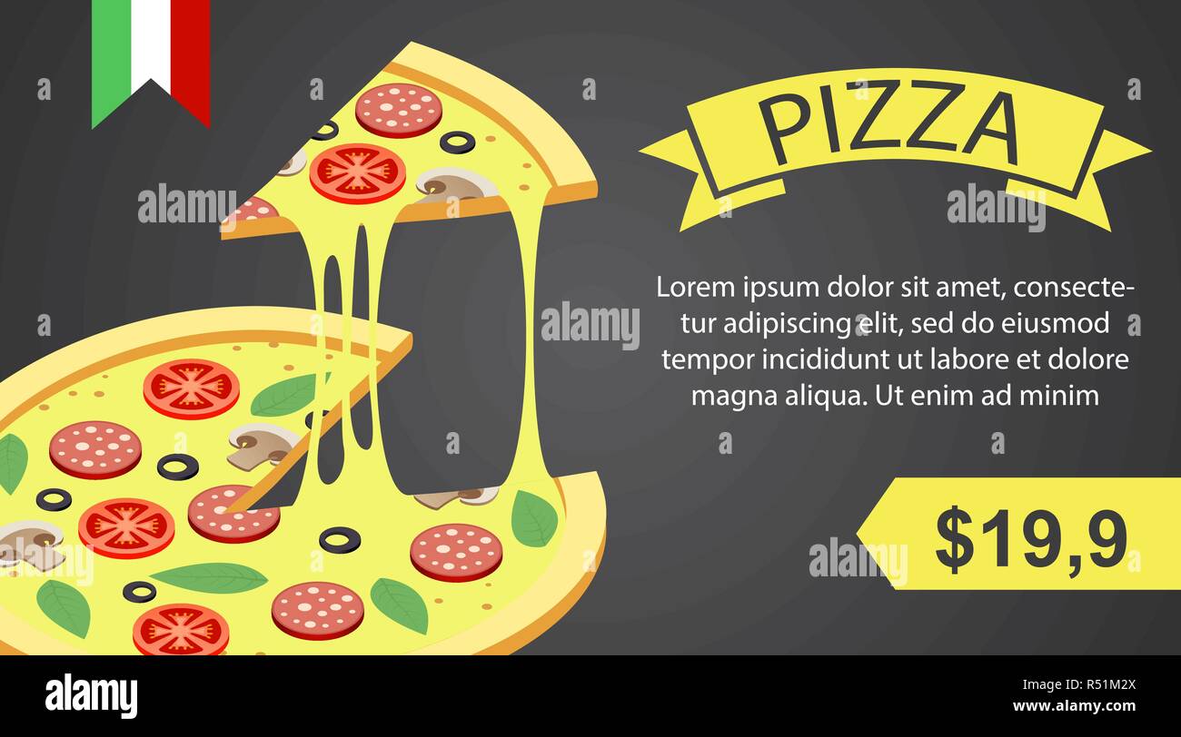 Pizza banner horizontal. Isometric illustration of vector pizza banner ...
