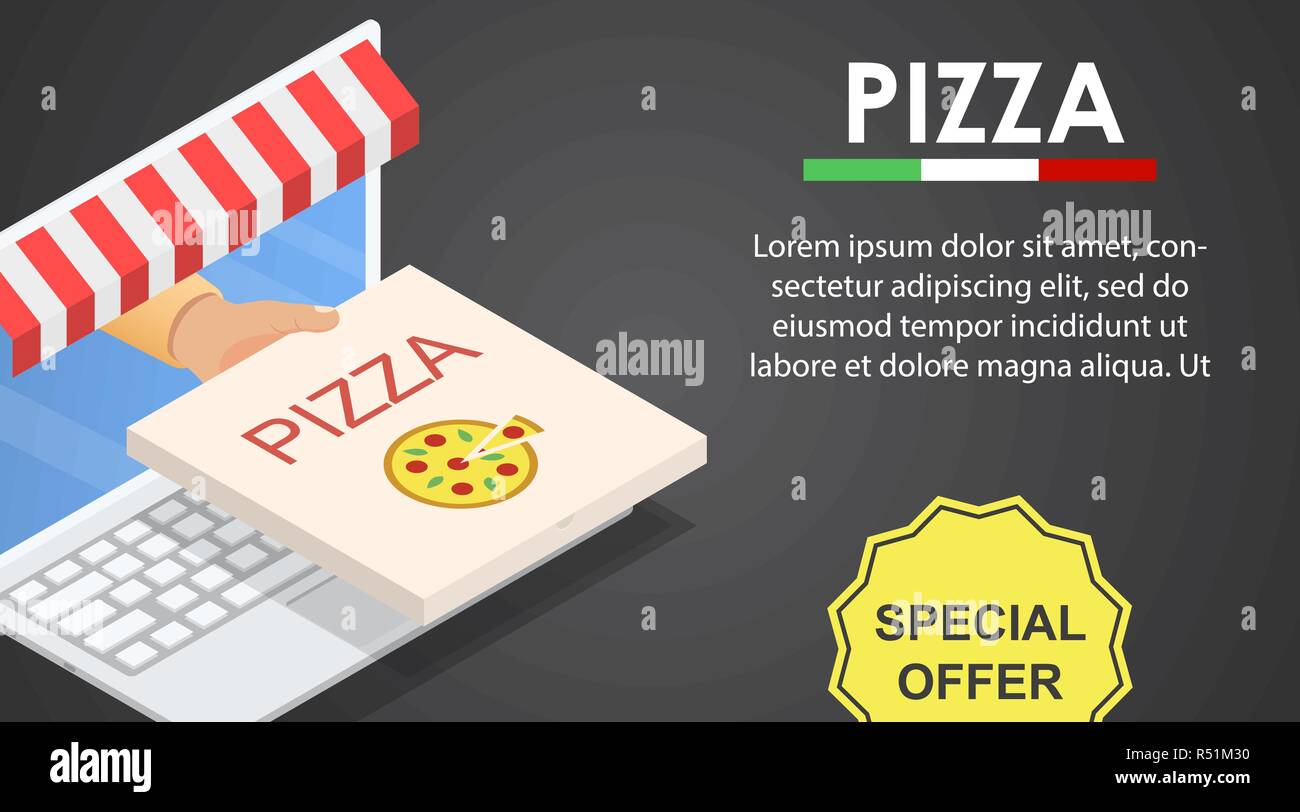 Web pizza offer banner horizontal. Isometric illustration of vector web ...