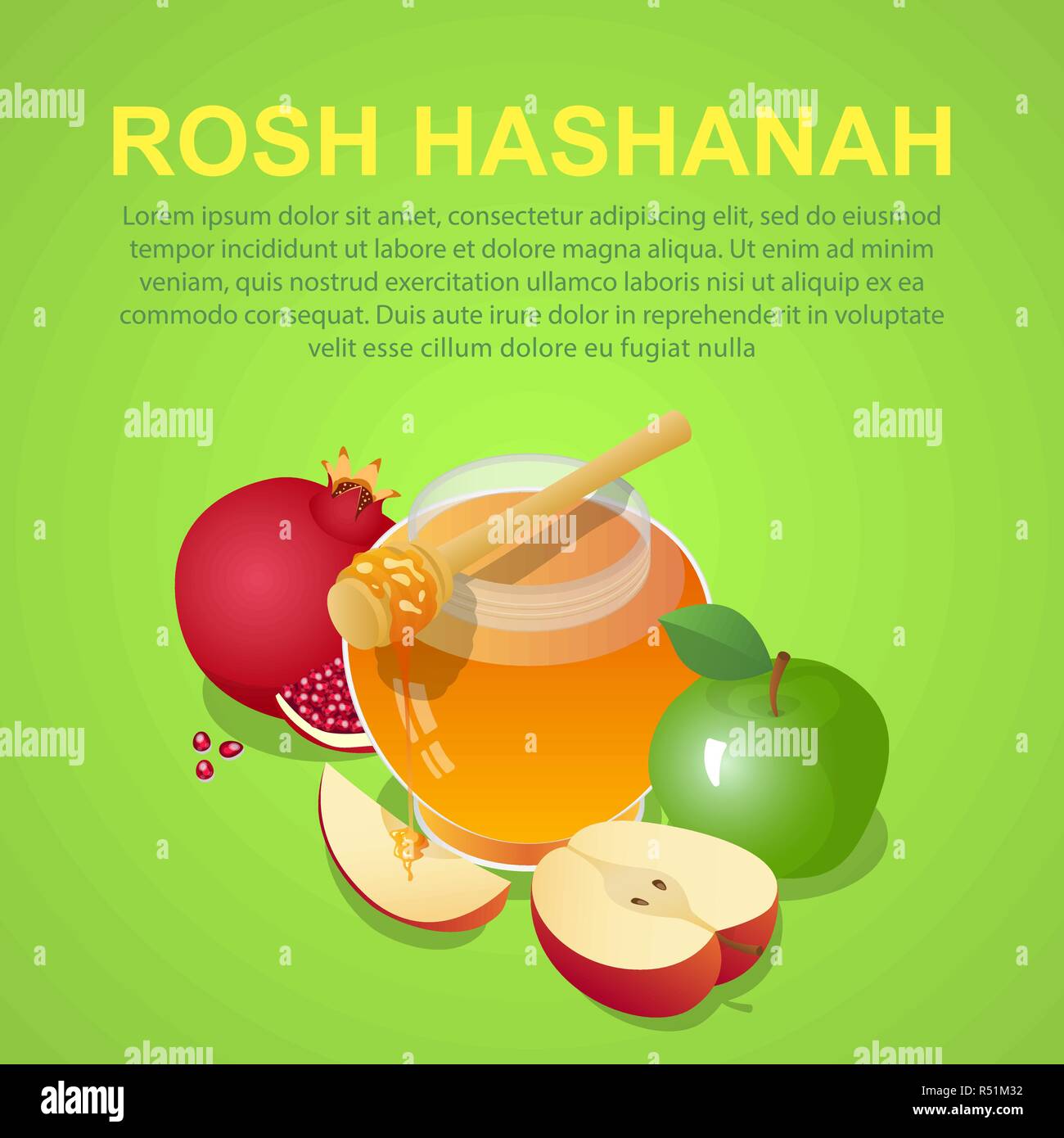 Rosh hashanah concept background. Isometric of rosh hashanah vector ...