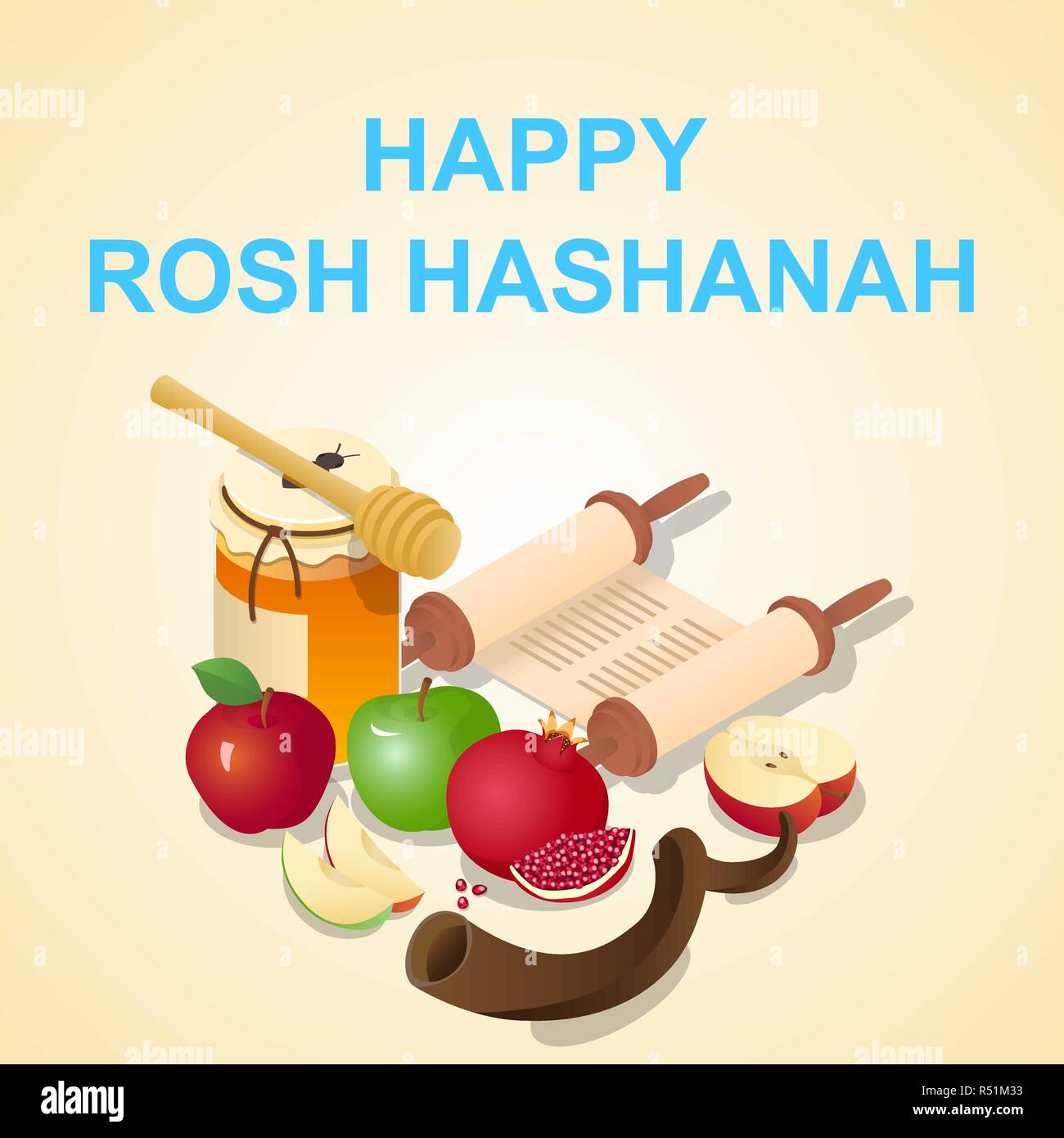 Happy rosh hashanah concept background. Isometric of happy rosh hashanah vector concept ...