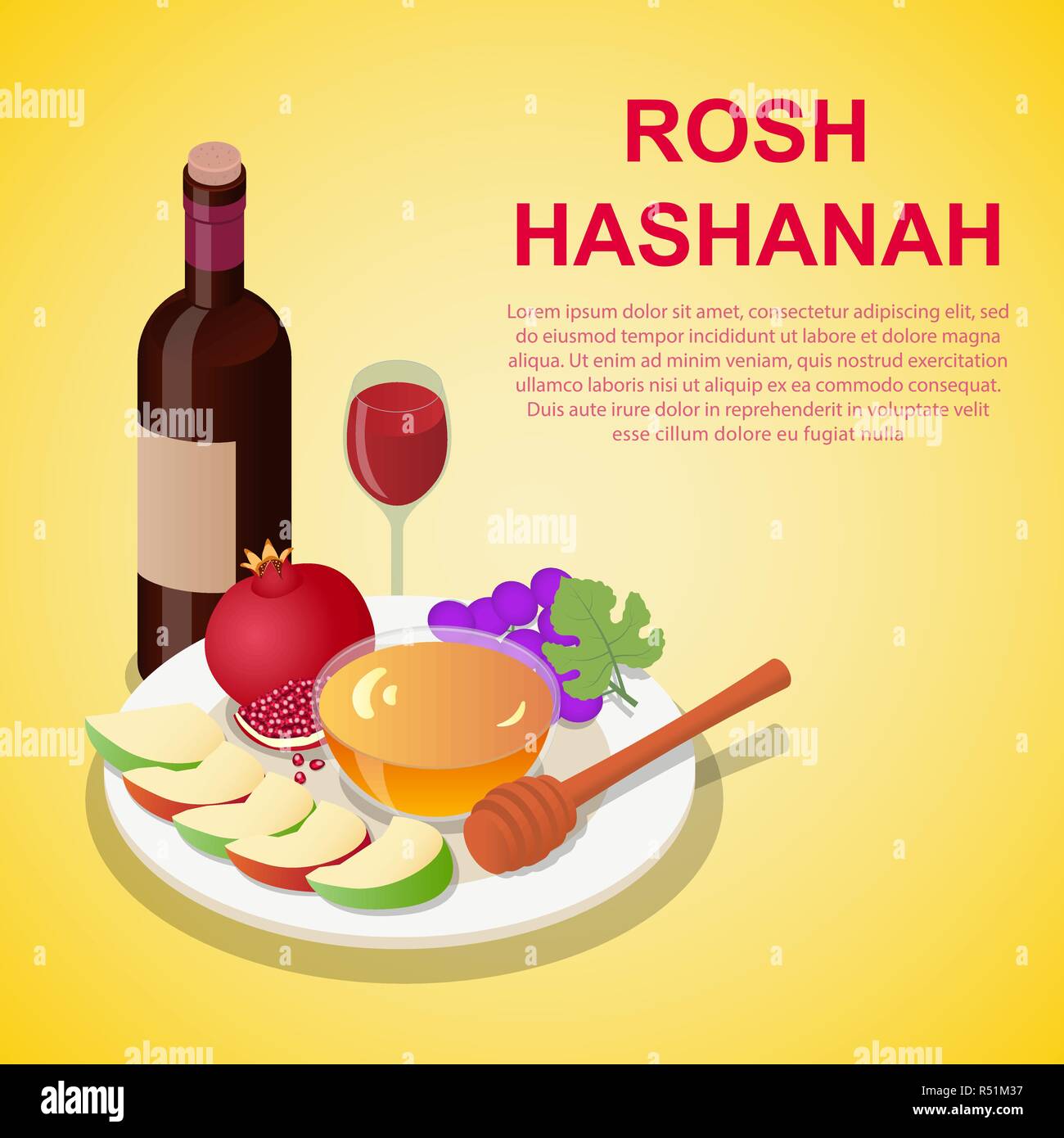 Happy sweet rosh hashanah concept background. Isometric of happy sweet ...