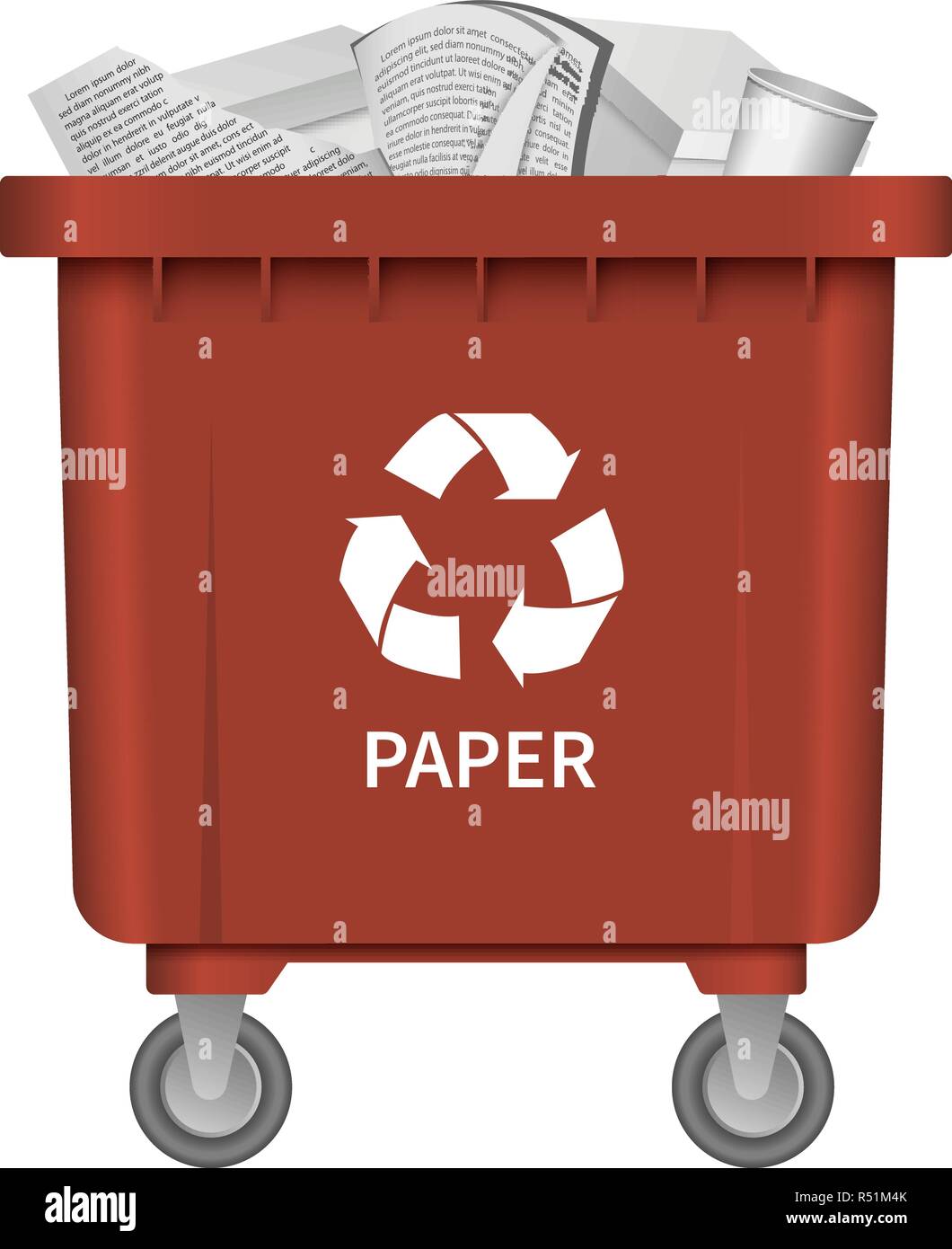 Garbage paper container mockup. Realistic illustration of garbage paper ...