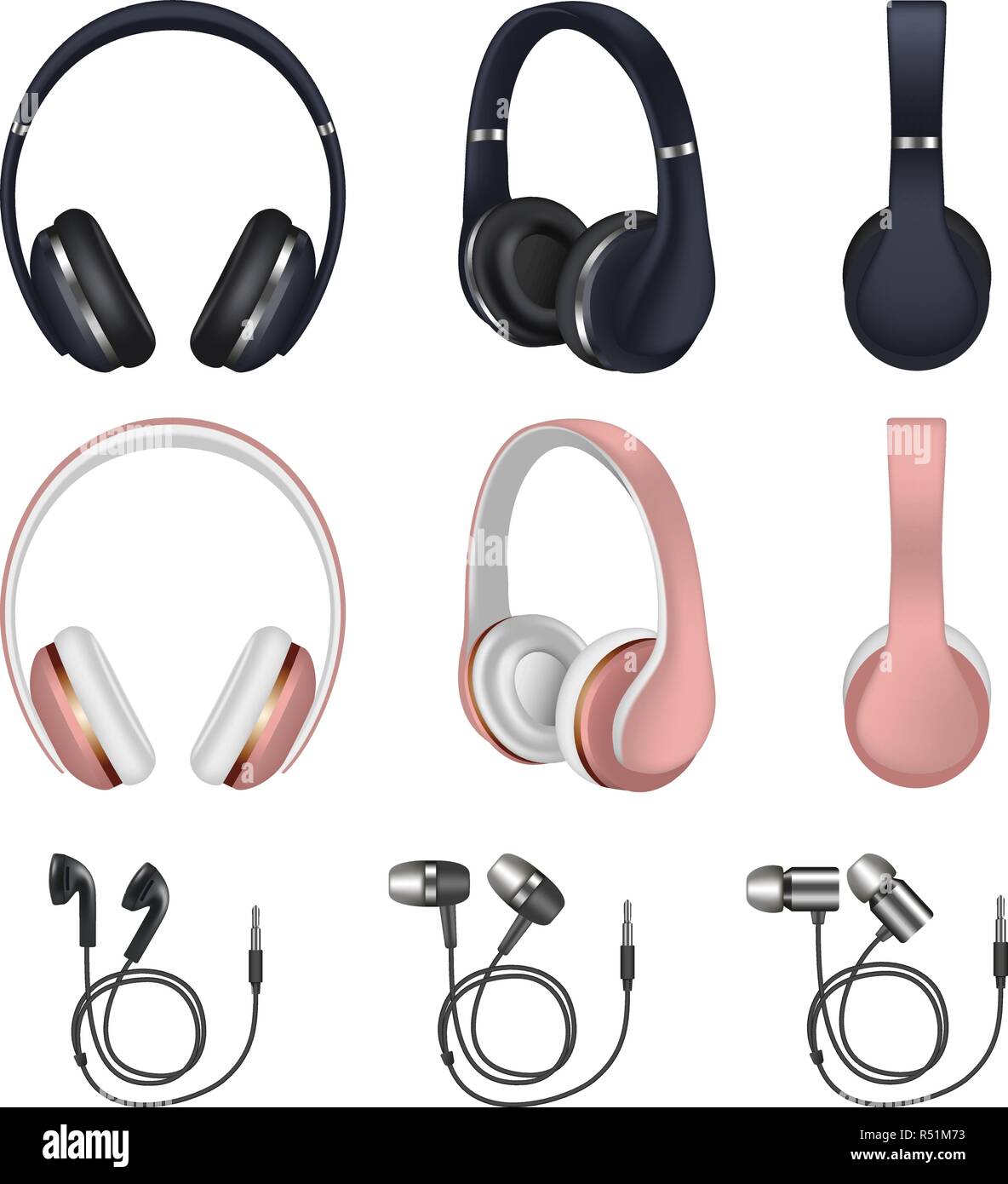 Headphones icon set. Realistic set of headphones vector icons for web ...