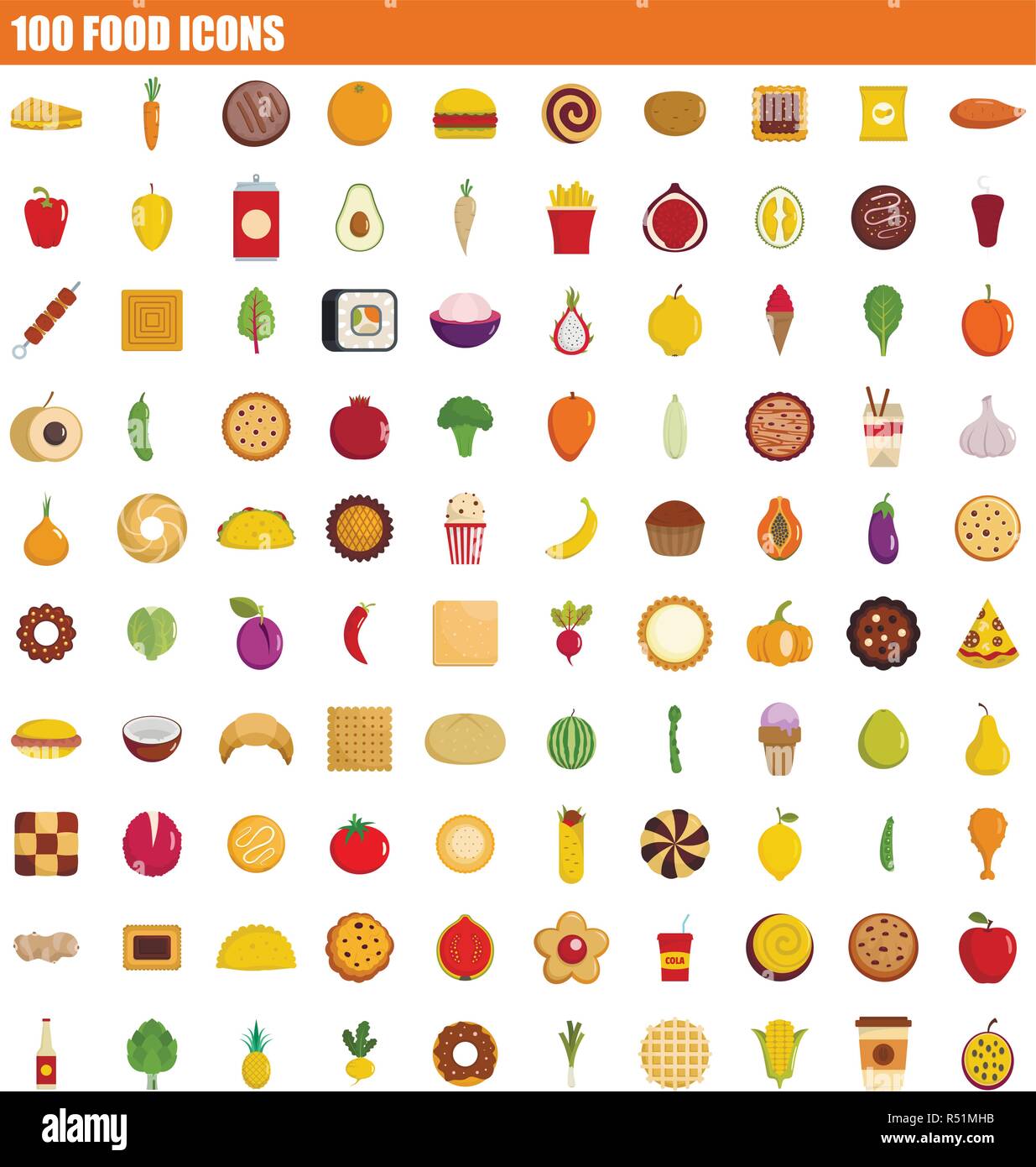 100 food icon set. Flat set of 100 food vector icons for web design ... 100 food icon set. Flat set of 100 food vector icons for web design ...