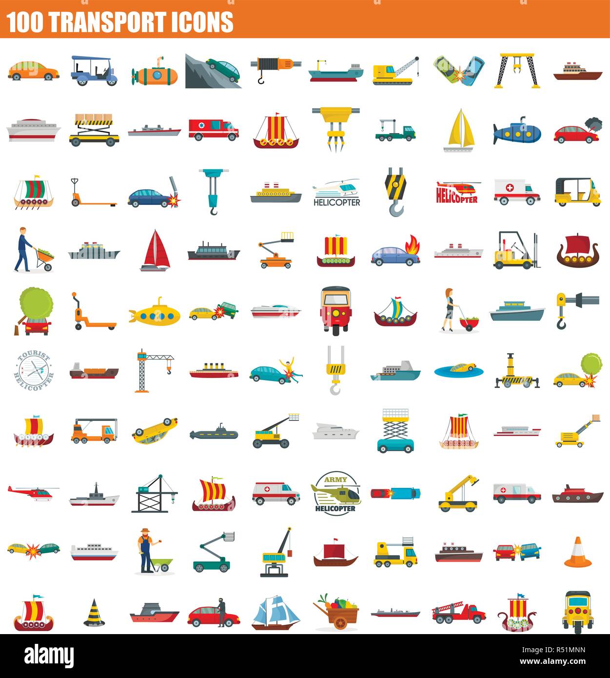 100 transport icon set. Flat set of 100 transport vector icons for web ...
