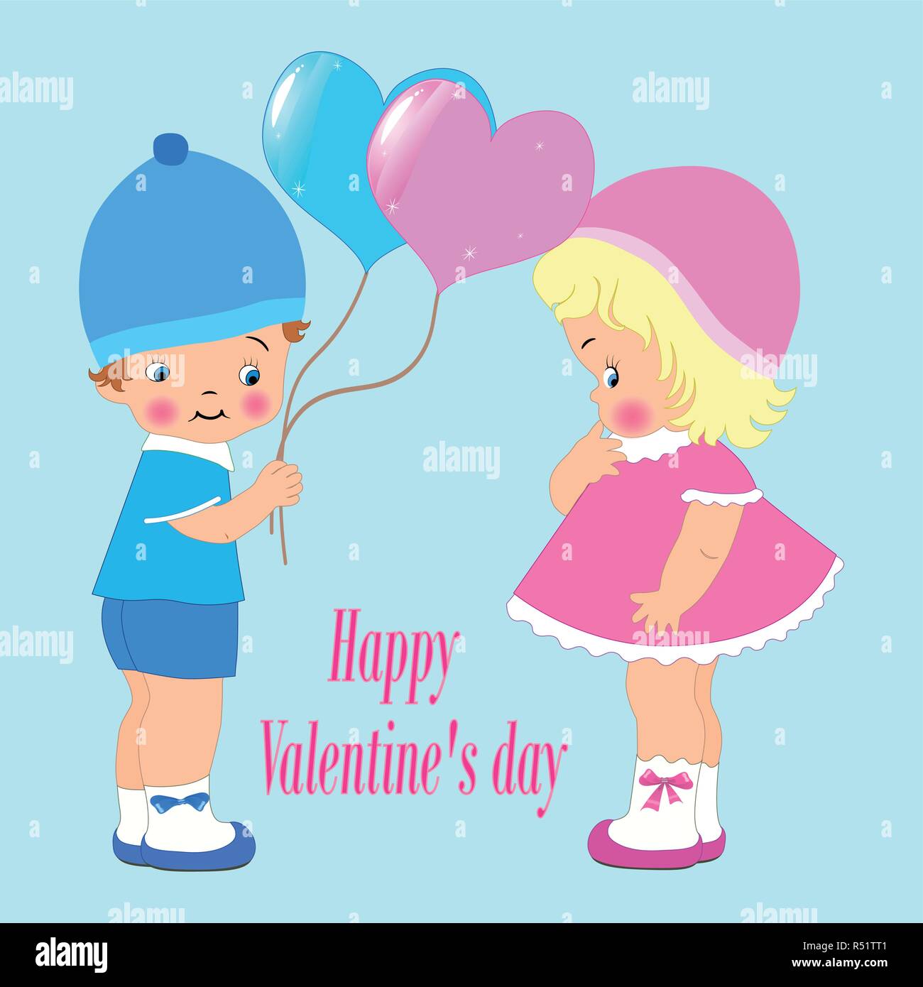 Valentines day for invitation or greeting card, cute kids, boy and girl ...