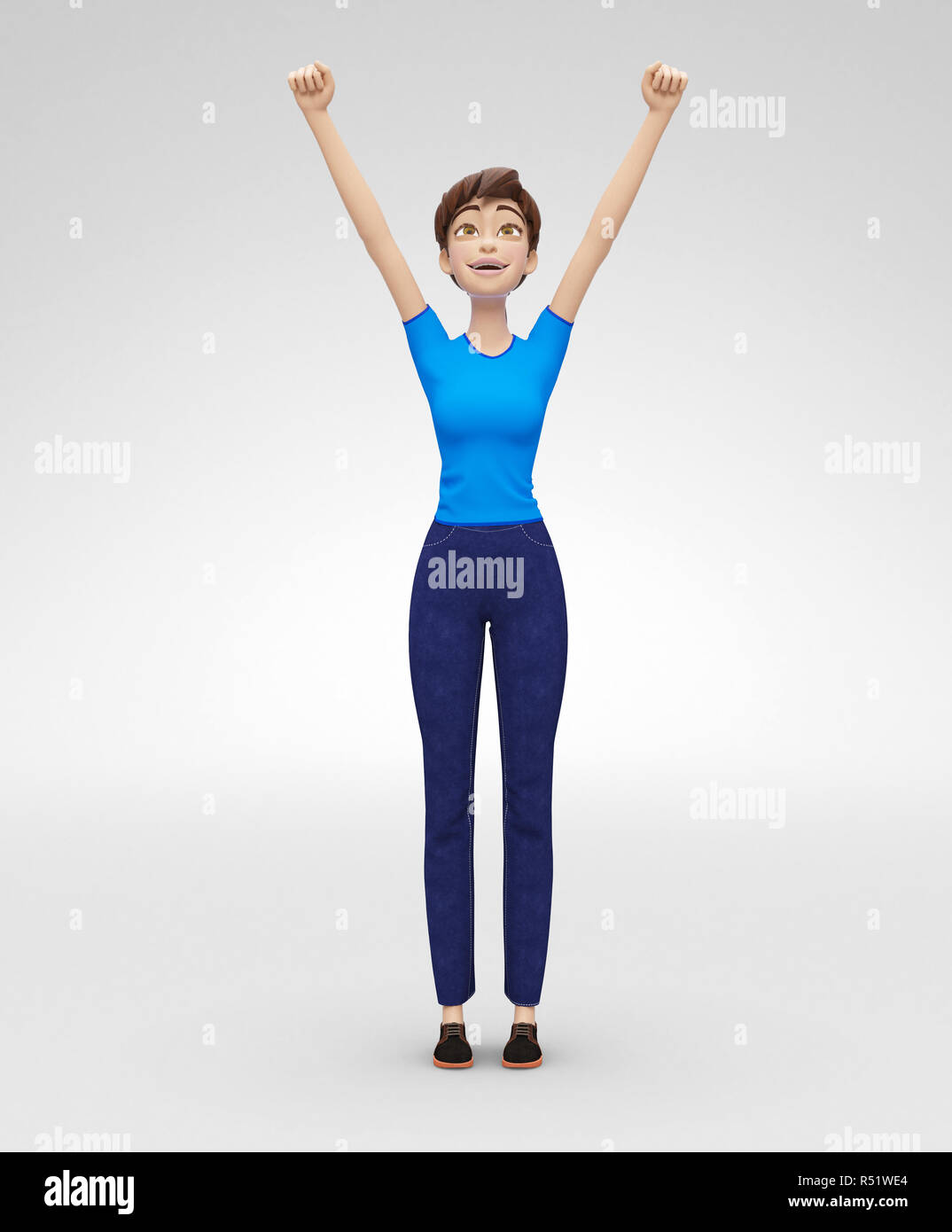 Smiling, Successful Jenny - 3D Character Portrays Winner Concept Stock ...