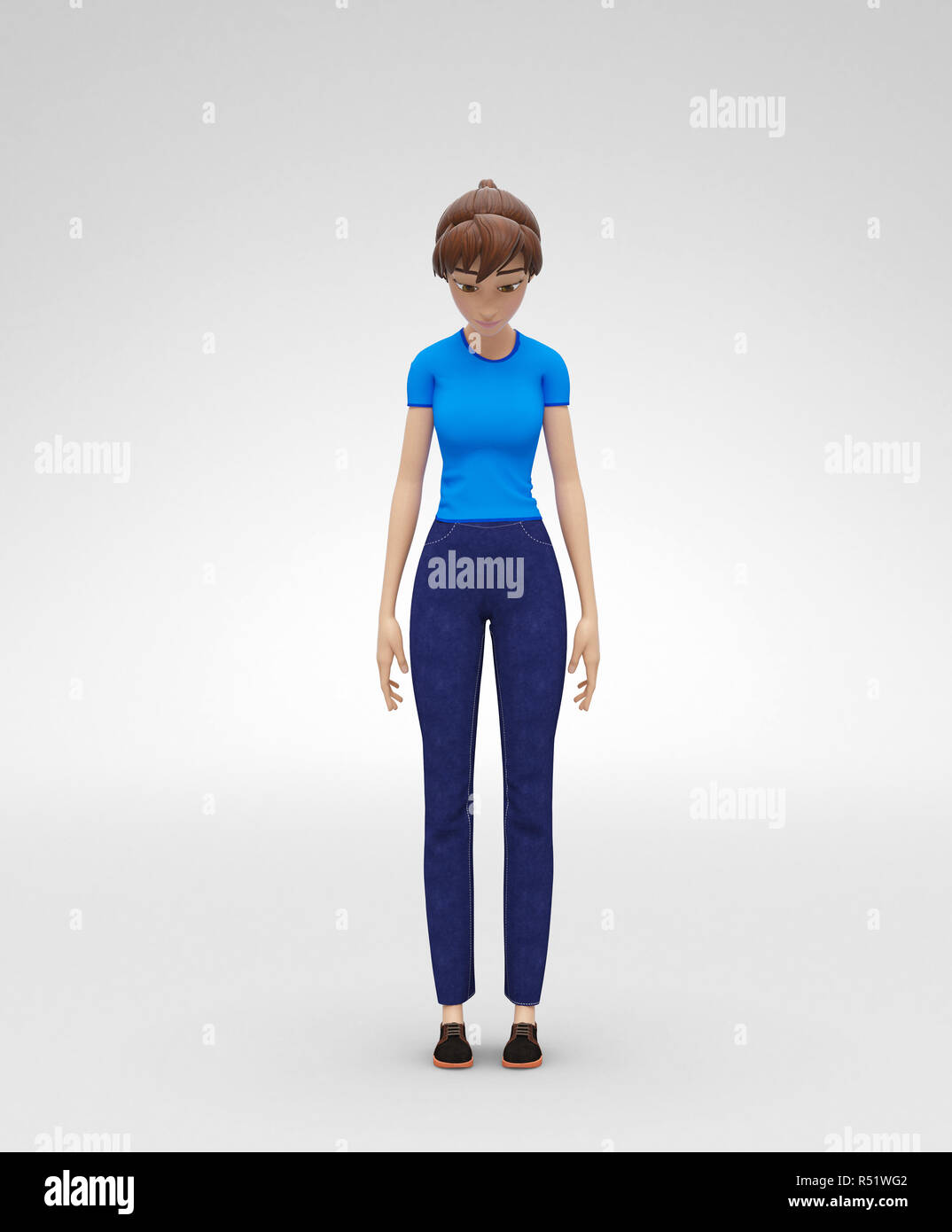 Sad, Depressed and Frustrated, Jenny - 3D Character - Stands Stooping ...
