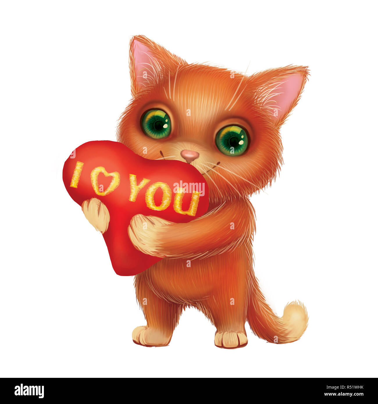 Cute Smiling Kitten Holding Heart Sign with I Love You Confession of ...